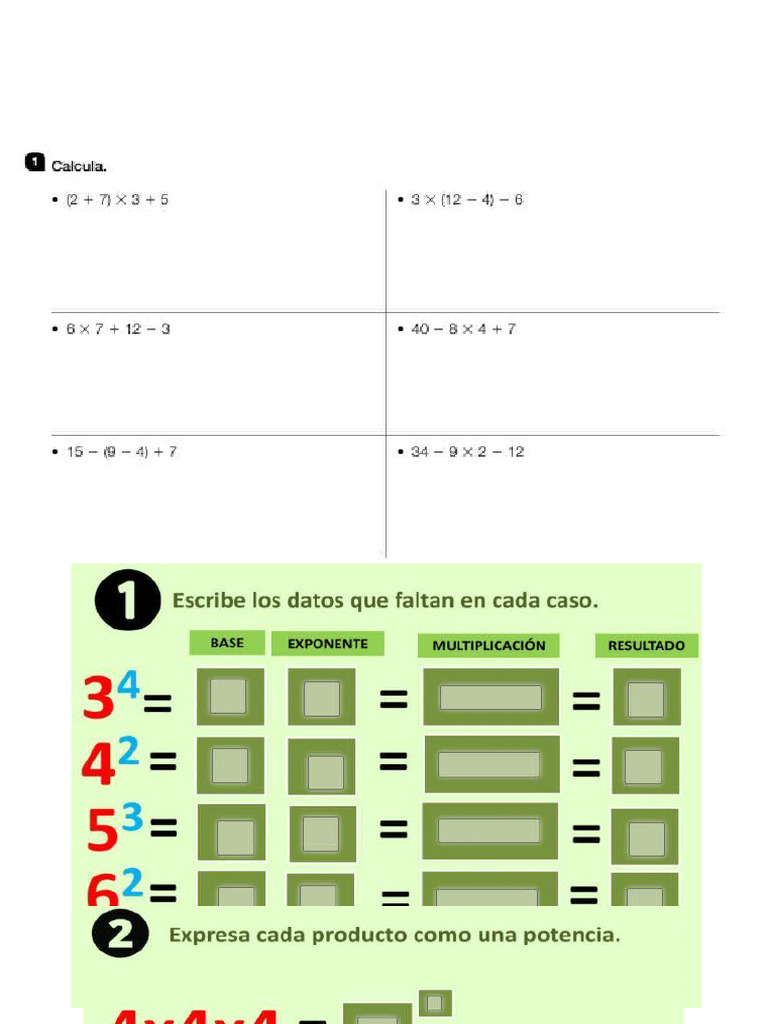 Repaso potencias y operaciones combinadas | PDF