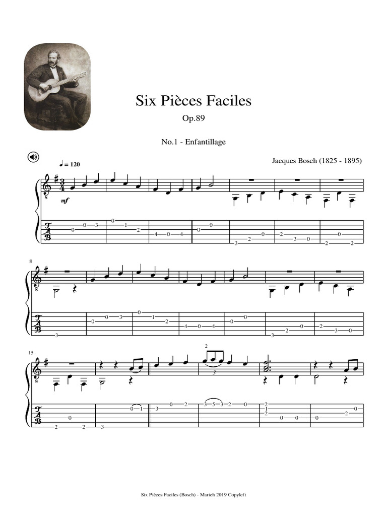 Bosch Six Pièces Faciles Op.89-Tab | PDF | Musical Forms | Musical ...