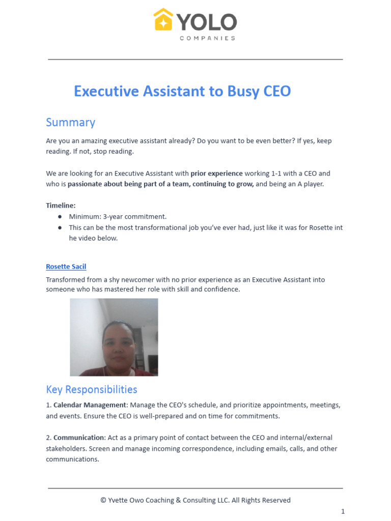Executive Assistant To Busy CEO - Role Description | PDF | Critical ...