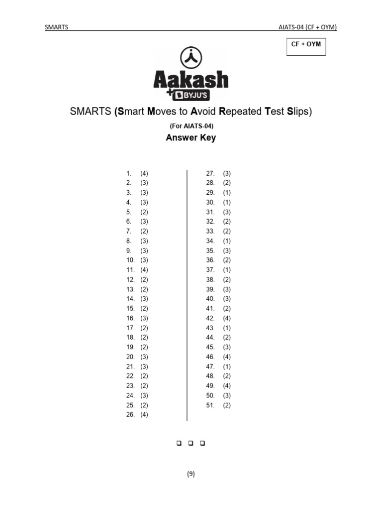 SMART CF+OYM (AIATS - 04) Answer Key | PDF