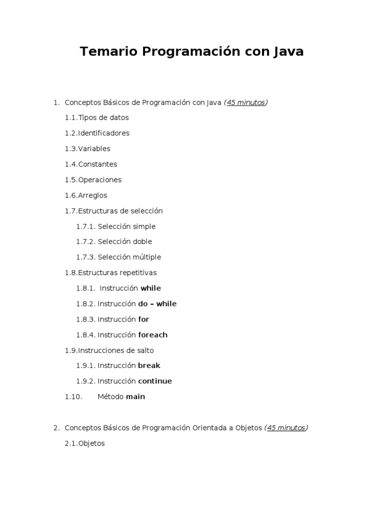 Temario Programación Con Java | PDF | Páginas del servidor Java | Java (lenguaje de programación)