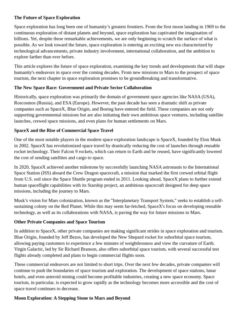 Future Trends in Space Exploration | PDF | Nasa | Space X