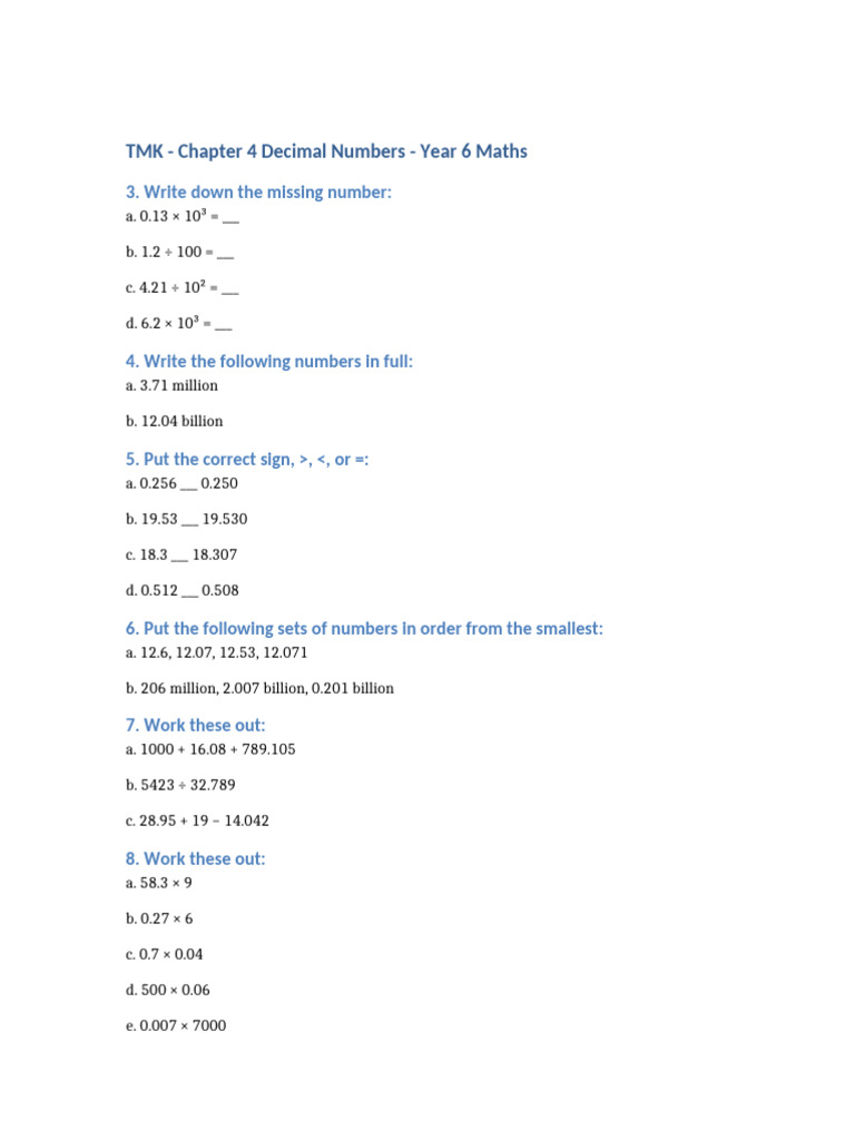Year6 Maths Questions Set2 | PDF
