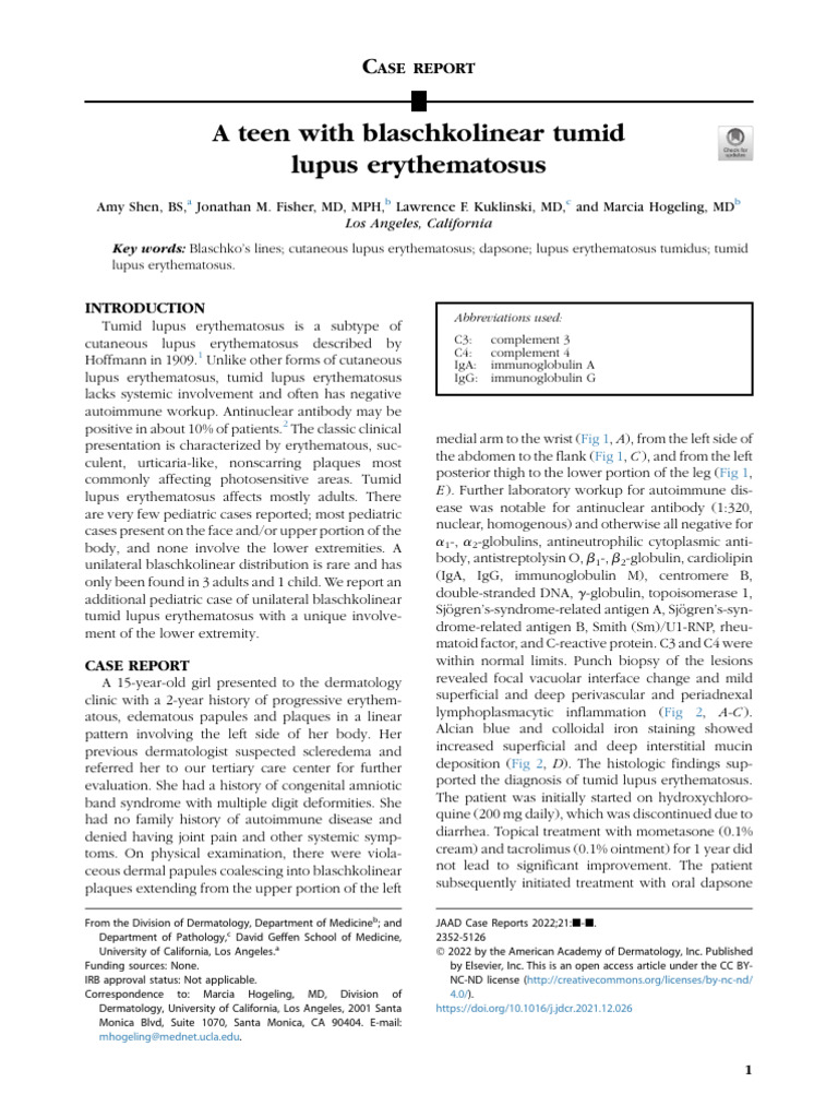 A teen with blaschkolinear tumid lupus erythematosus | PDF ...