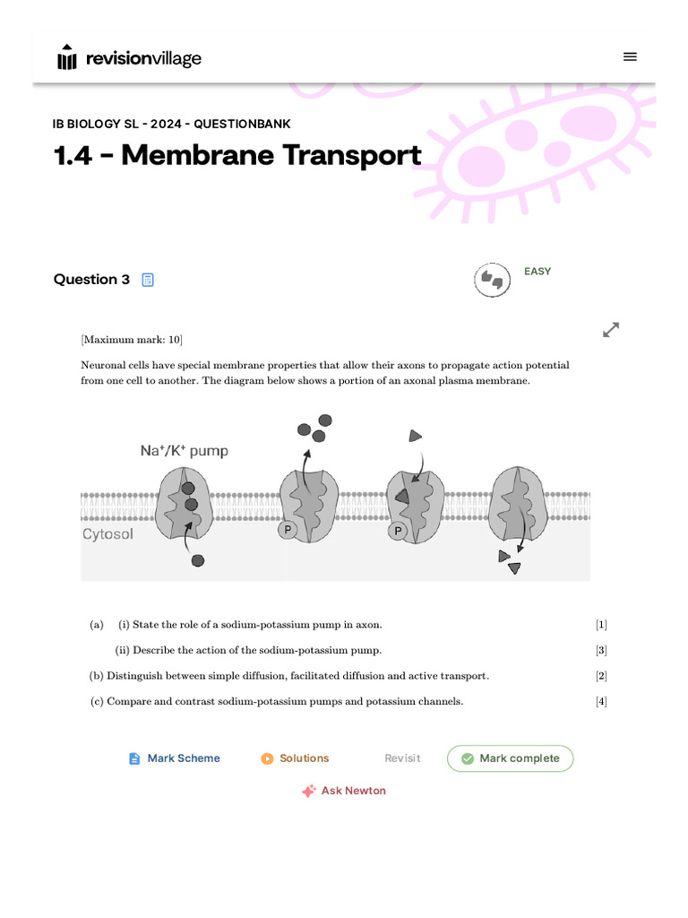 IB Biology SL - 2024 Questionbank - Membrane Transport | PDF | Cell ...