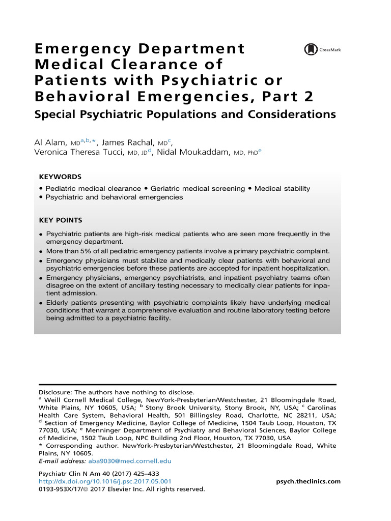 Emergency Department Medical Clearance of Patients With P - 2017 ...