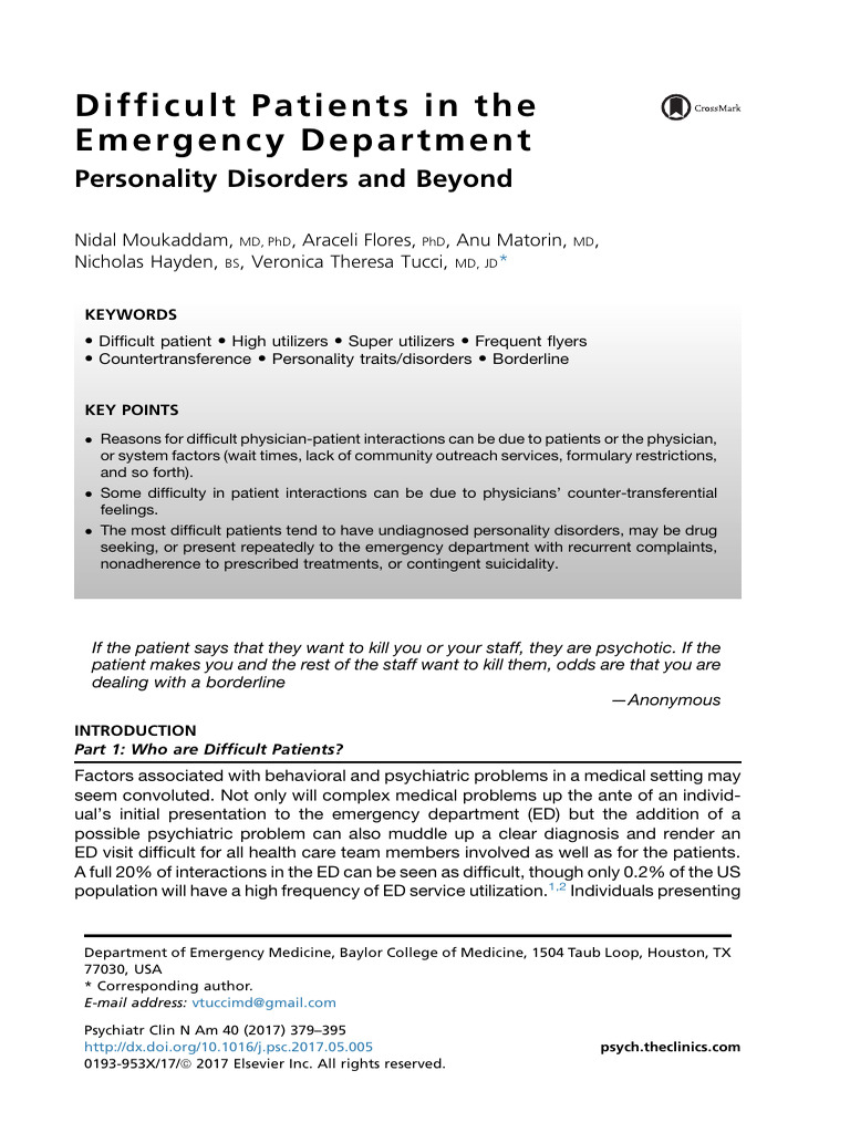 Difficult Patients in The Emergency Department P - 2017 - Psychiatric ...