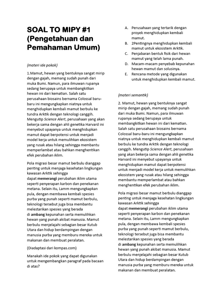 Soal + Pembahasan To Mipy #1 (PPU) Fairysenduka | PDF