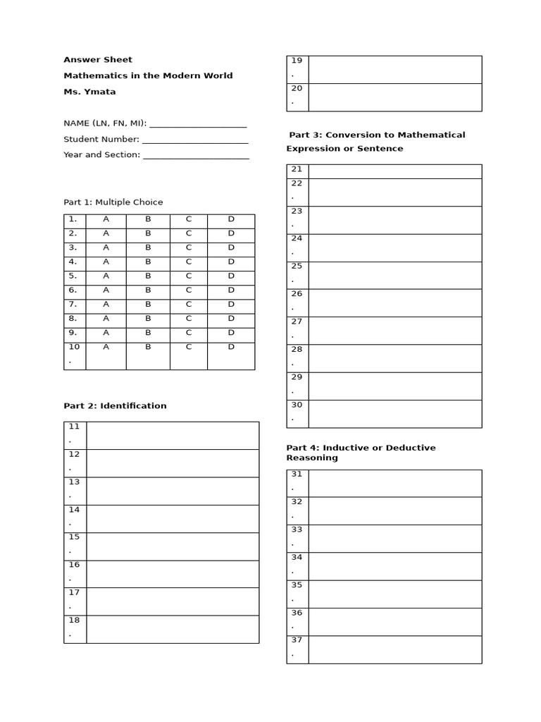Answer Sheet | PDF | Syntax (Logic) | Logic