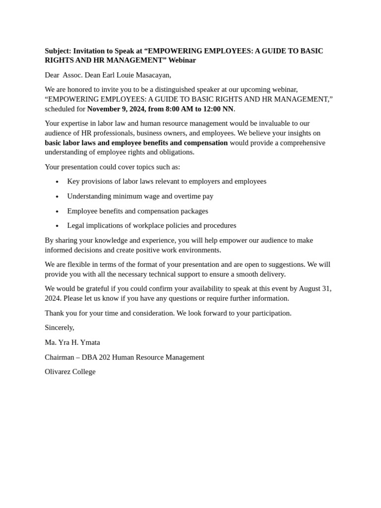 Communication Letter - Speaker | PDF