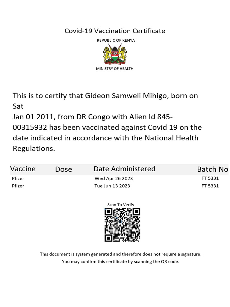 Vaccination Certificate (1) Gideon | PDF