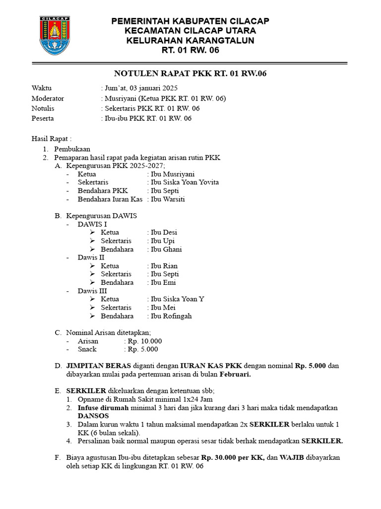 Notulen Rapat PKK RT | PDF