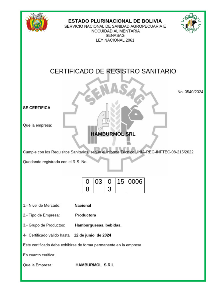 Certificado de Senasag | PDF