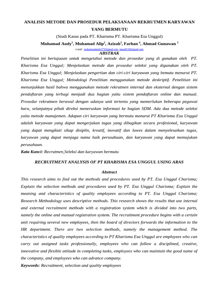 Analisis Metode Dan Prosedur Pelaksanaan Rekrutmen Karyawan Yang ...