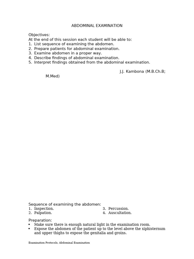 Abdominal Examination Techniques Guide | PDF | Abdomen | Medical ...