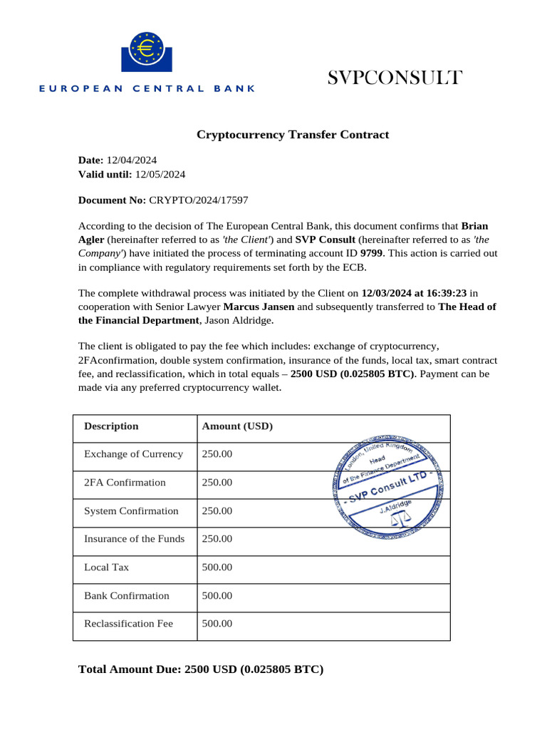 Bitcoin Transfer Contract Details | PDF
