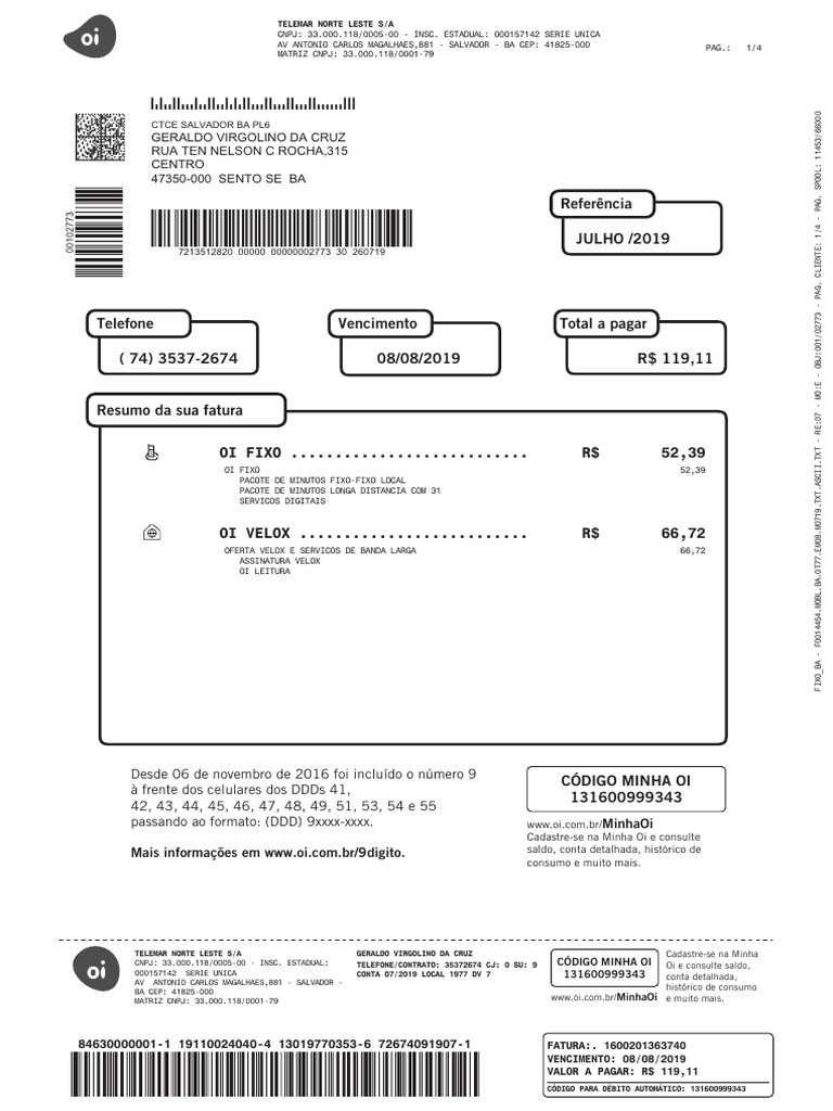 5 - Conta OI Fixo | PDF