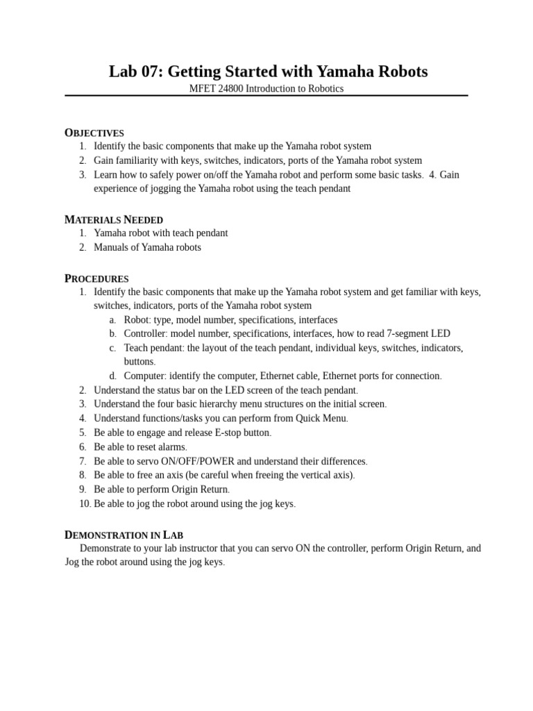 Lab 07 Getting Started With Yamaha Robots | PDF | Robot | Robotics