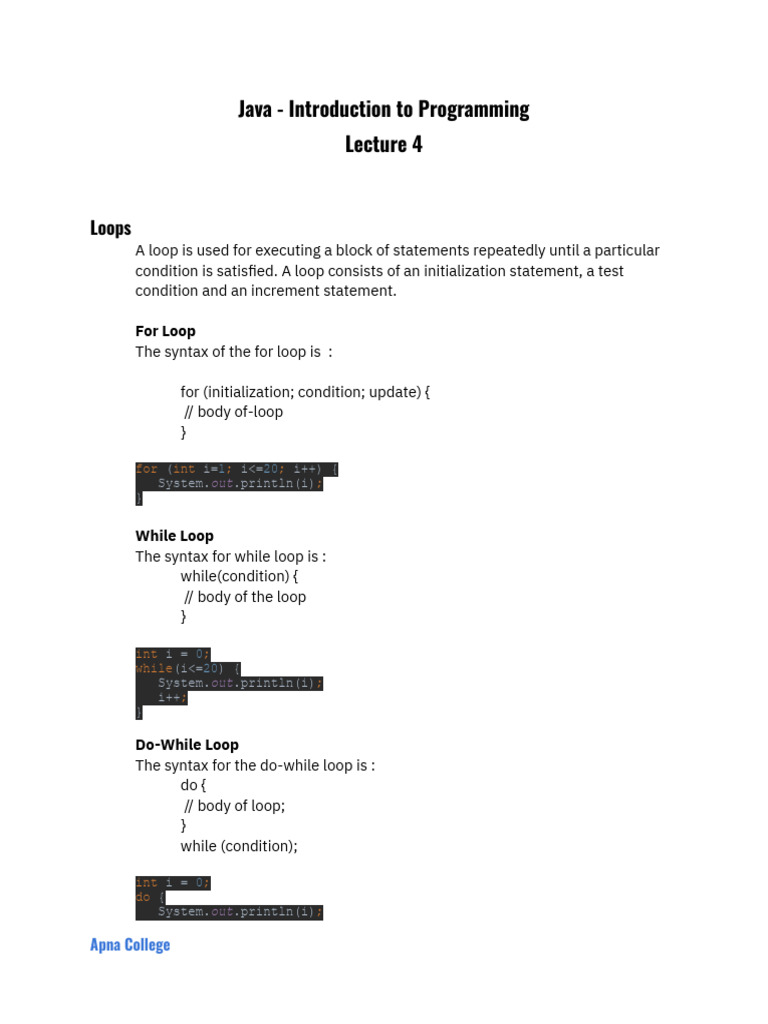 Java Lecture 4 | PDF | Control Flow | Software