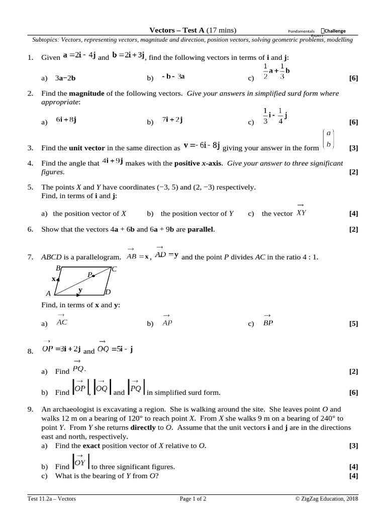 Test 11.2a – Vectors | PDF | Euclidean Vector | Classical Geometry