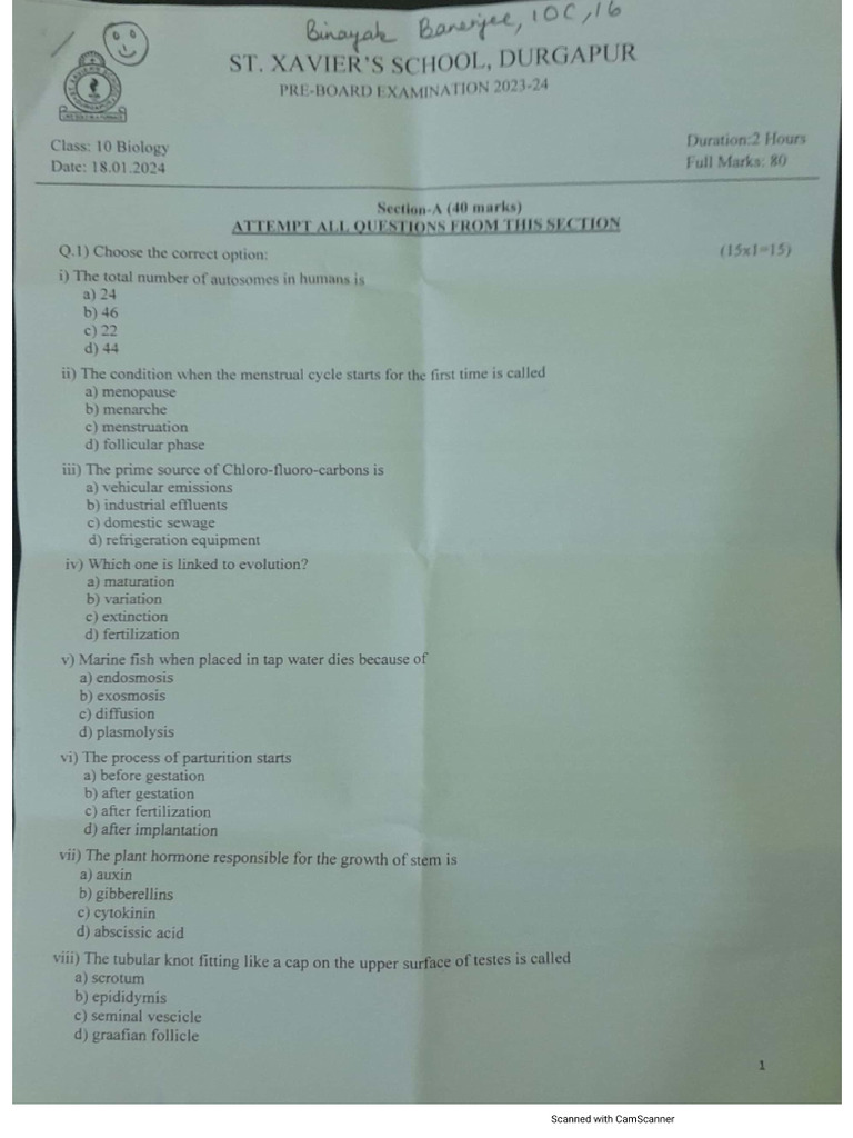 Biology Preboards 2024 | PDF