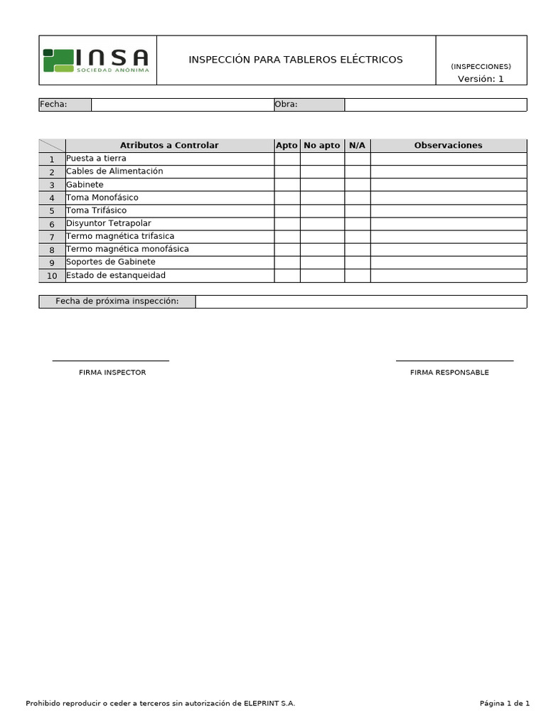 Inspecci N de Tableros El ®ctrico - 1 | PDF