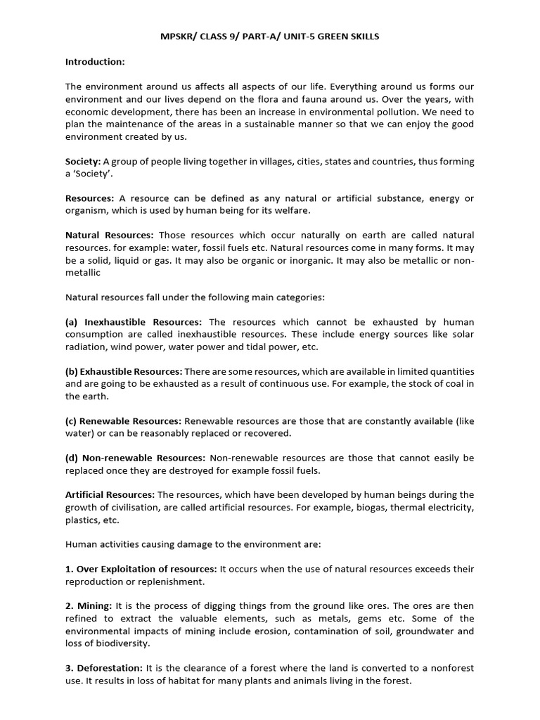 Class 9 Green Skills Overview | PDF | Sustainability | Sustainable ...
