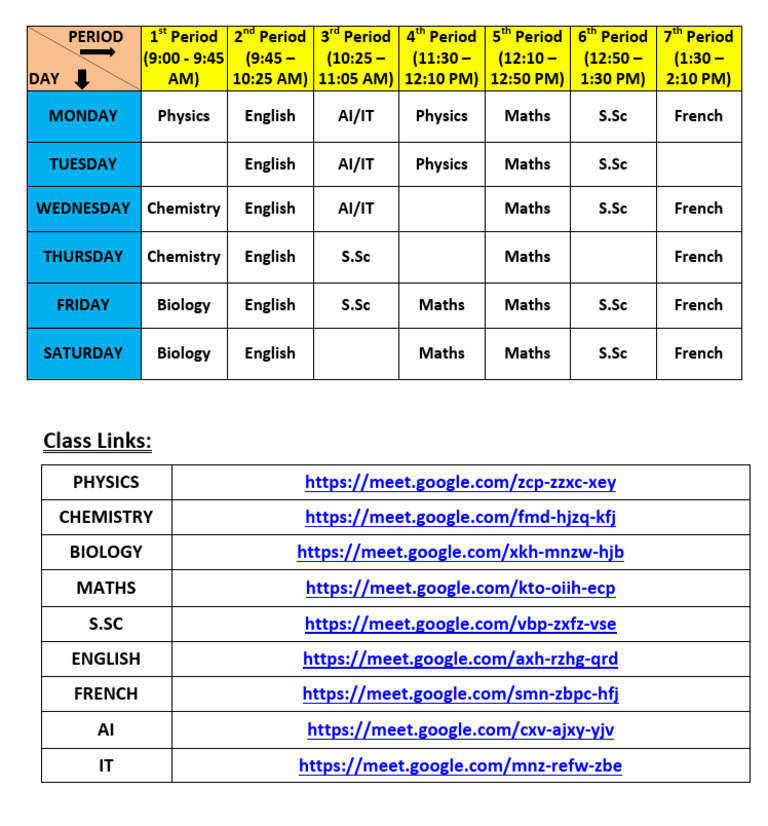 9a5 Time Table | PDF