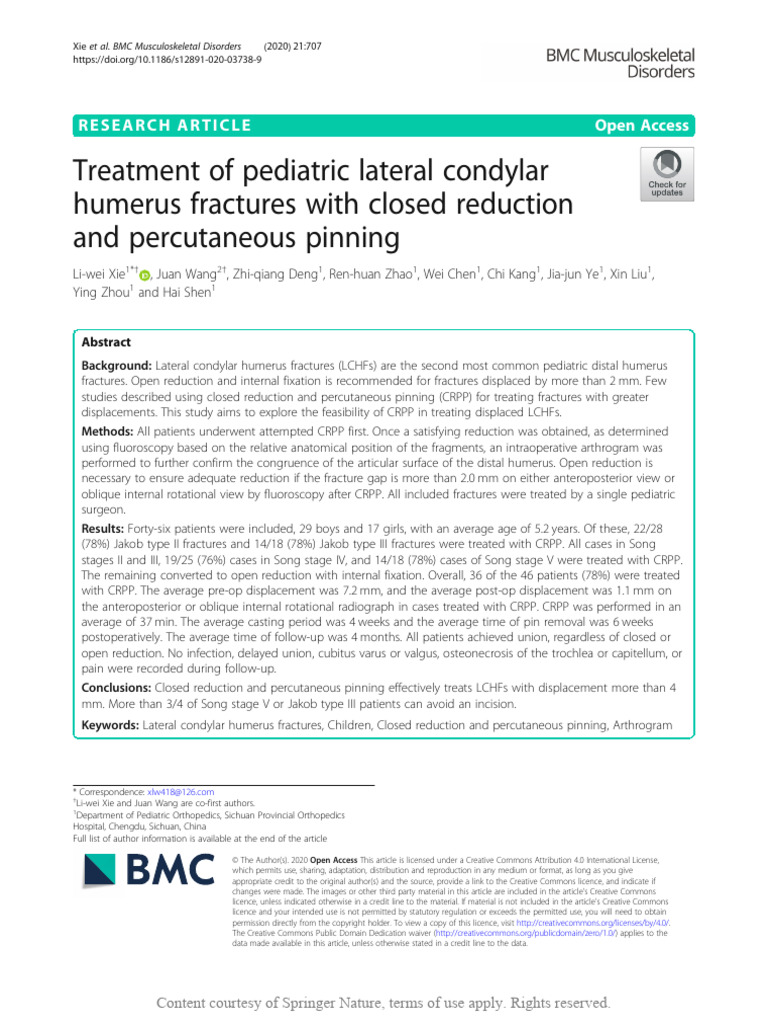 Treatment of Pediatric Lateral Condylar Humerus FR | PDF | Elbow ...