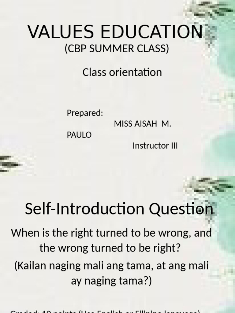 CBP Values Education Orientation | PDF | Learning | Social Psychology