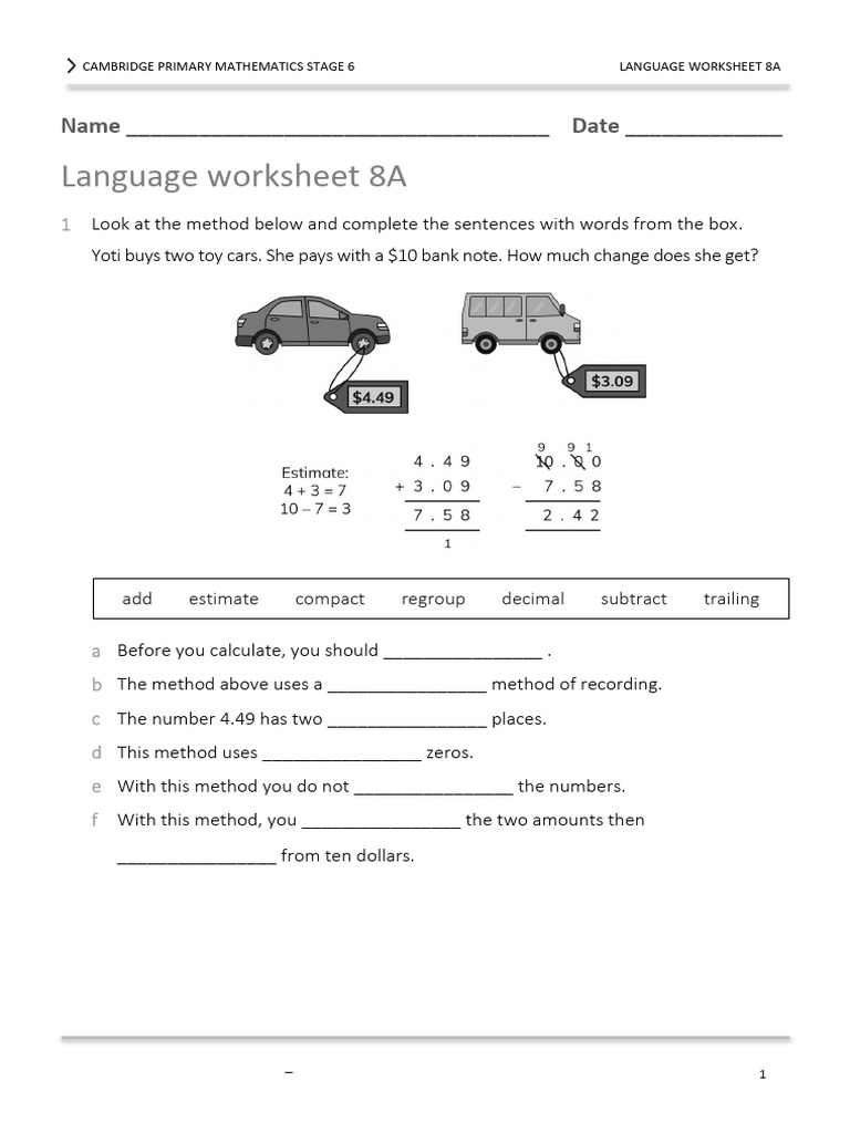 Prim Maths 6 2ed TR Lang Ws 8a | PDF