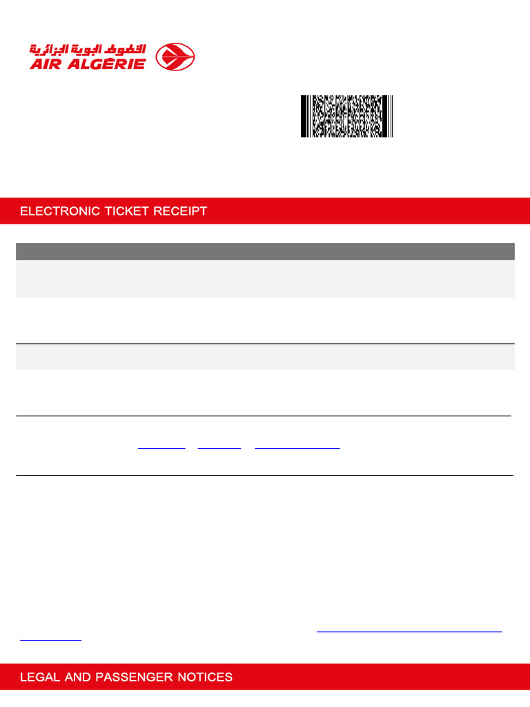 Air Algerie Confirmation MOURAD MASREF K64K52 | PDF
