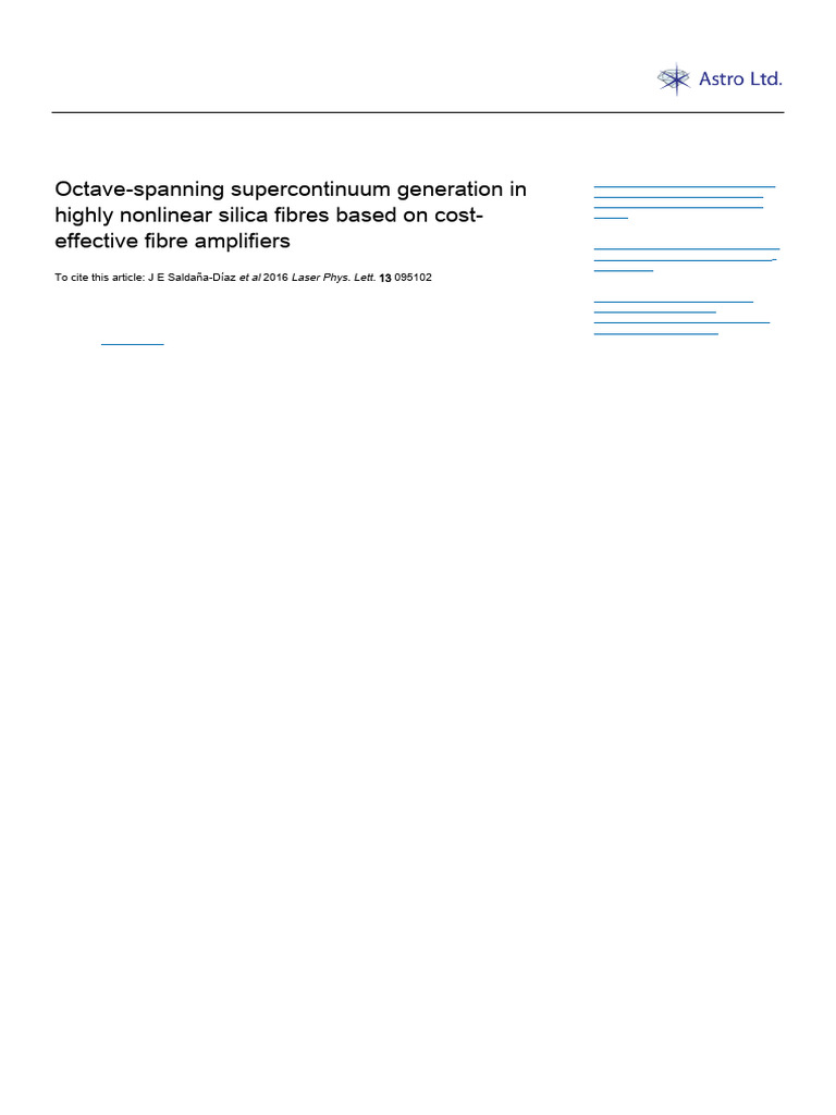 Saldaña-Díaz 2016 Laser Phys. Lett. 13 095102 | PDF | Fiber Optic Communication | Dispersion ...
