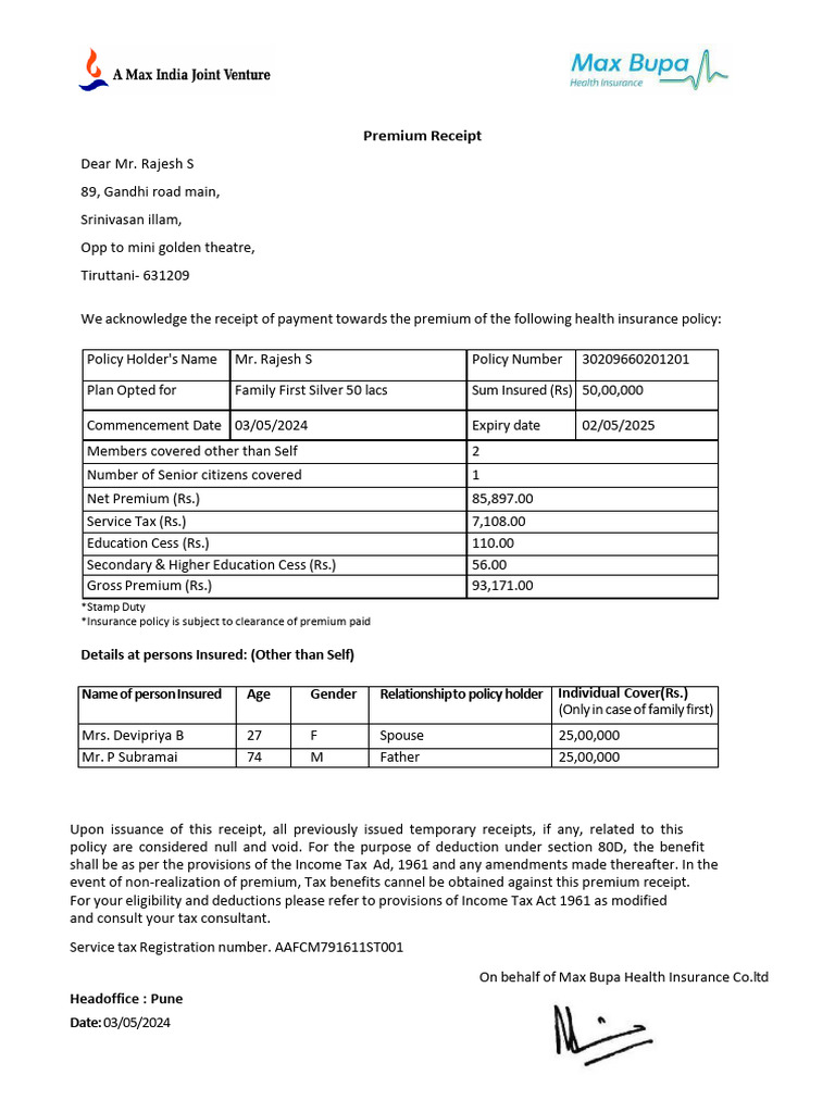 556166473-Medical-Insurance-Premium-Receipt-Family (1) | PDF