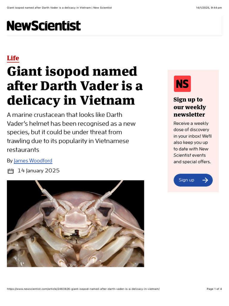Giant Isopod Named After Darth Vader Is A Delicacy in Vietnam | PDF ...