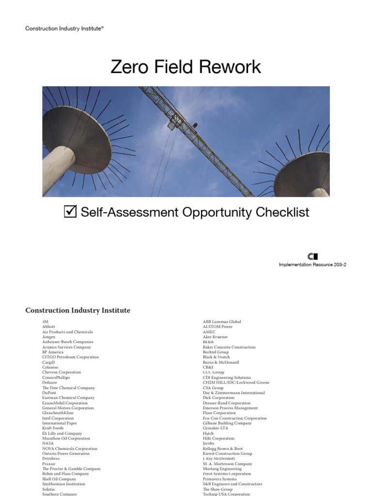 Zero Field Work Self-Assessment Opportunity Checklist | PDF ...