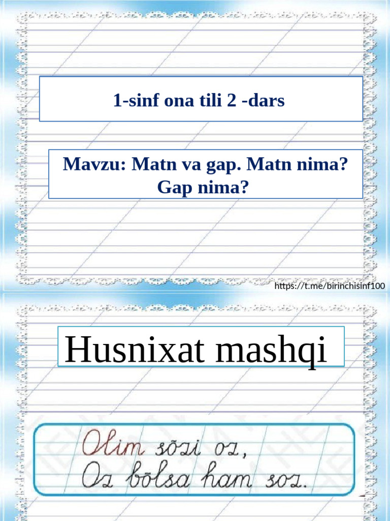 1-Sinf Ona Tili 2-Dars | PDF