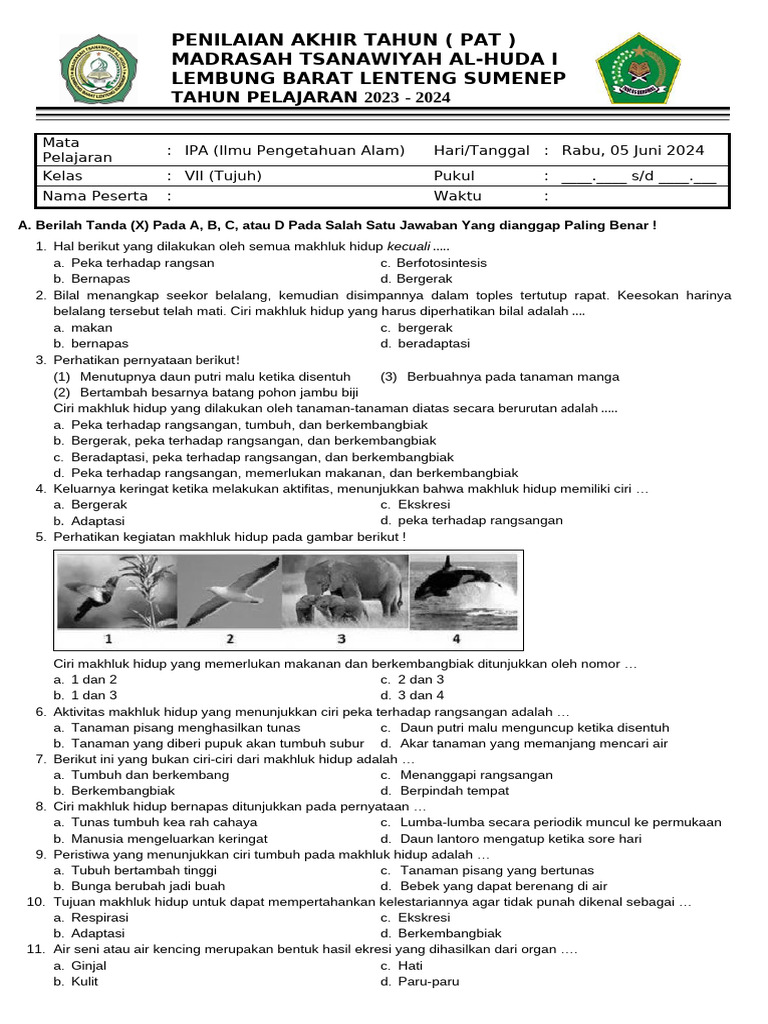 PAT 2024 IPA Kelas VII | PDF