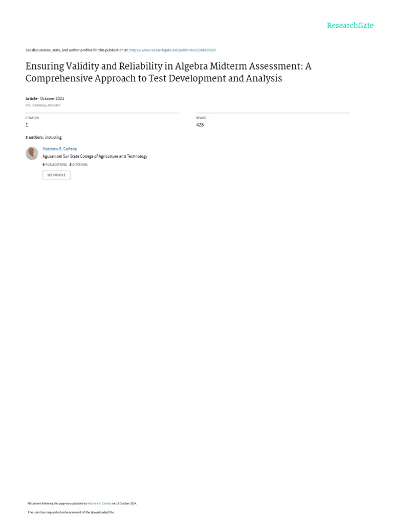 Ensuring Validity and Reliability in Algebra Midterm Assessment: A Comprehensive Approach To ...