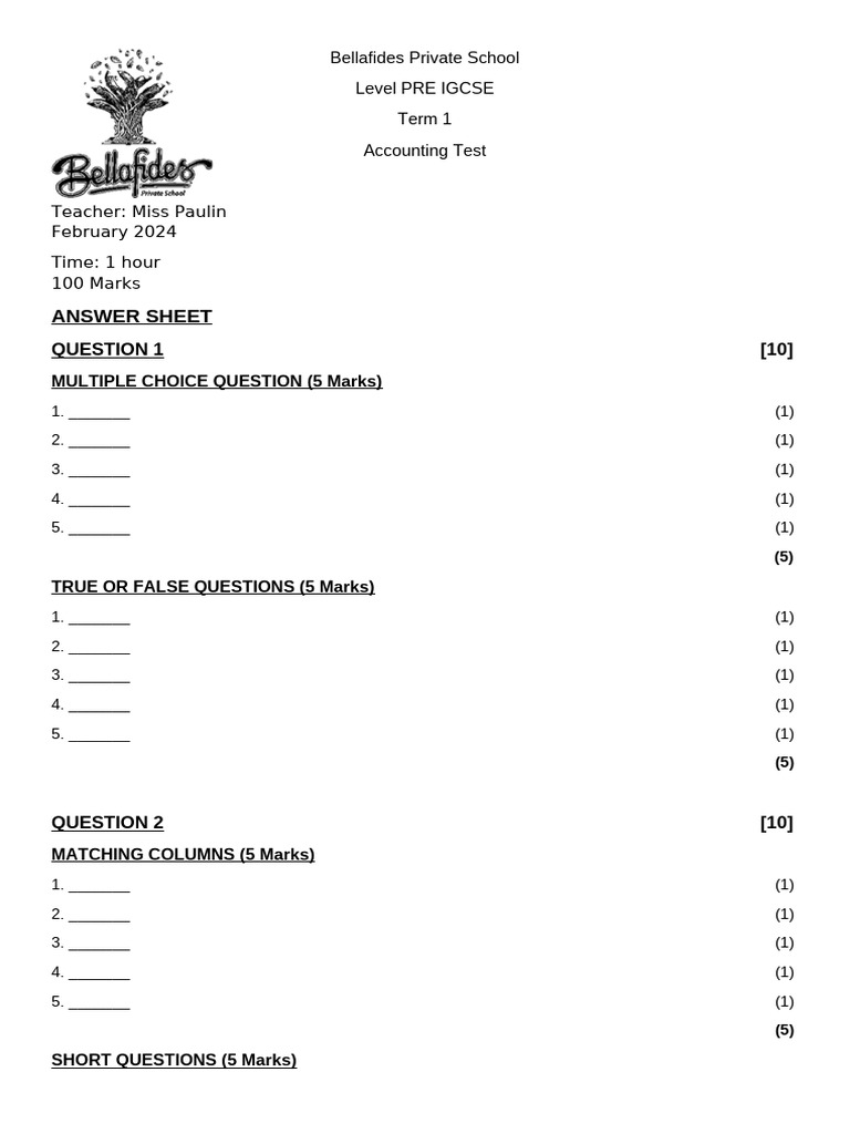 Term 1 Student Answer Sheet | PDF | Balance Sheet | Business