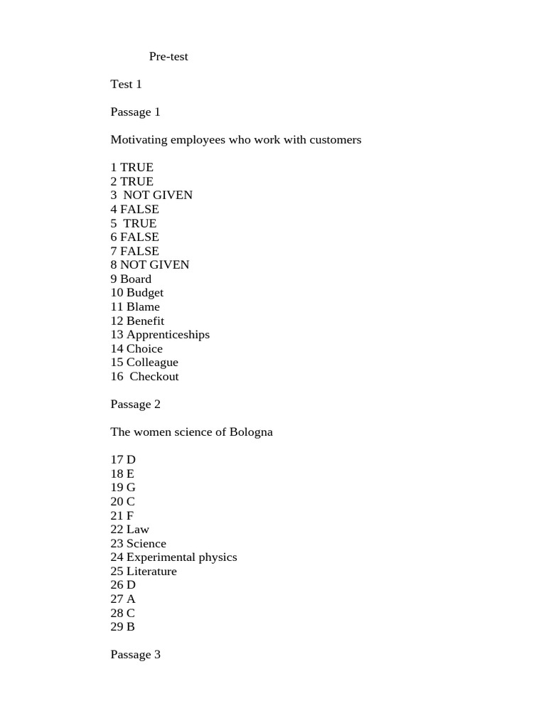 Pre-Test Answer Keys | PDF