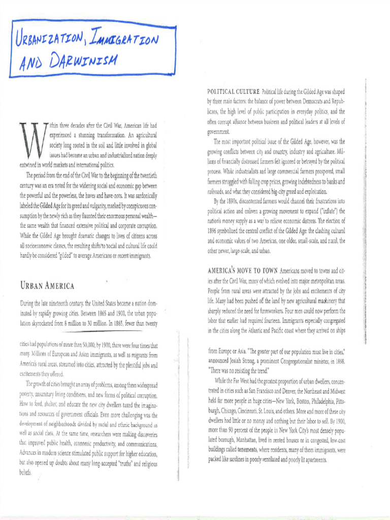 Urbanization, Immigration and Darwinism | PDF