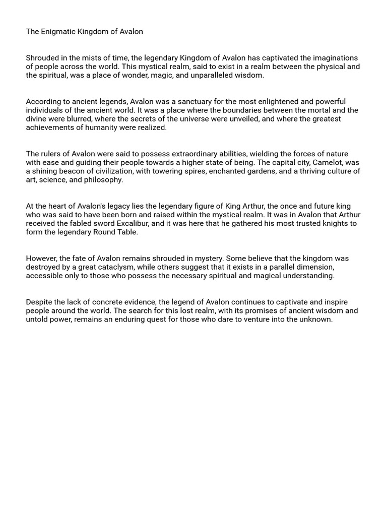 The Enigmatic Kingdom of Avalon | PDF