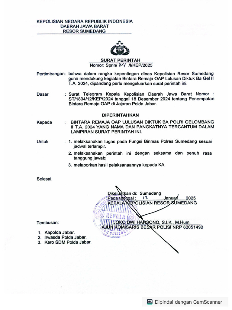 Sprin Bintara Remaja OAP | PDF