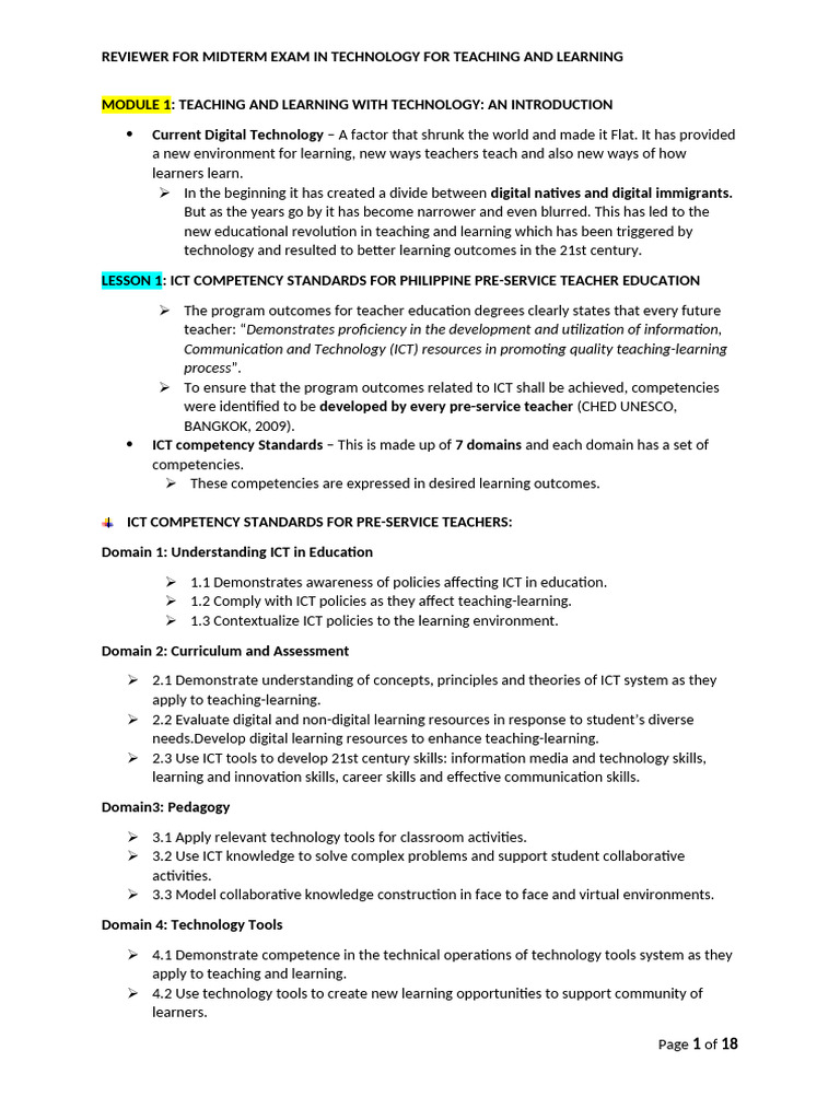 TTL1 Reviewer For Midterms | PDF | Educational Technology | Learning