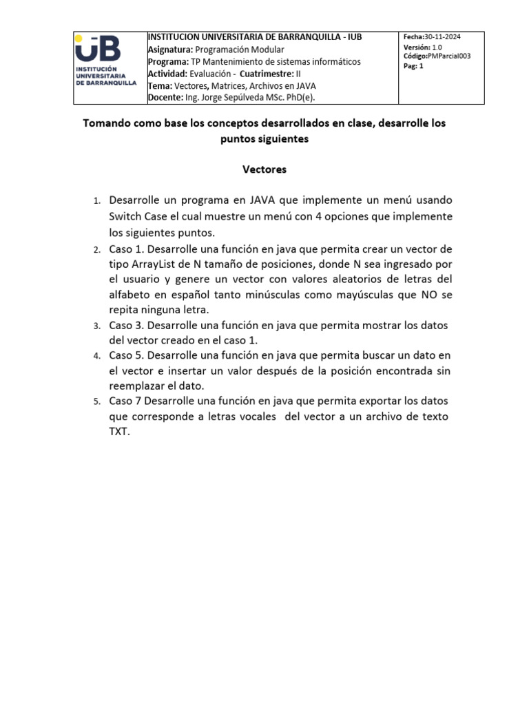 Programación en JAVA: Vectores y Matrices | PDF | Java (lenguaje de ...