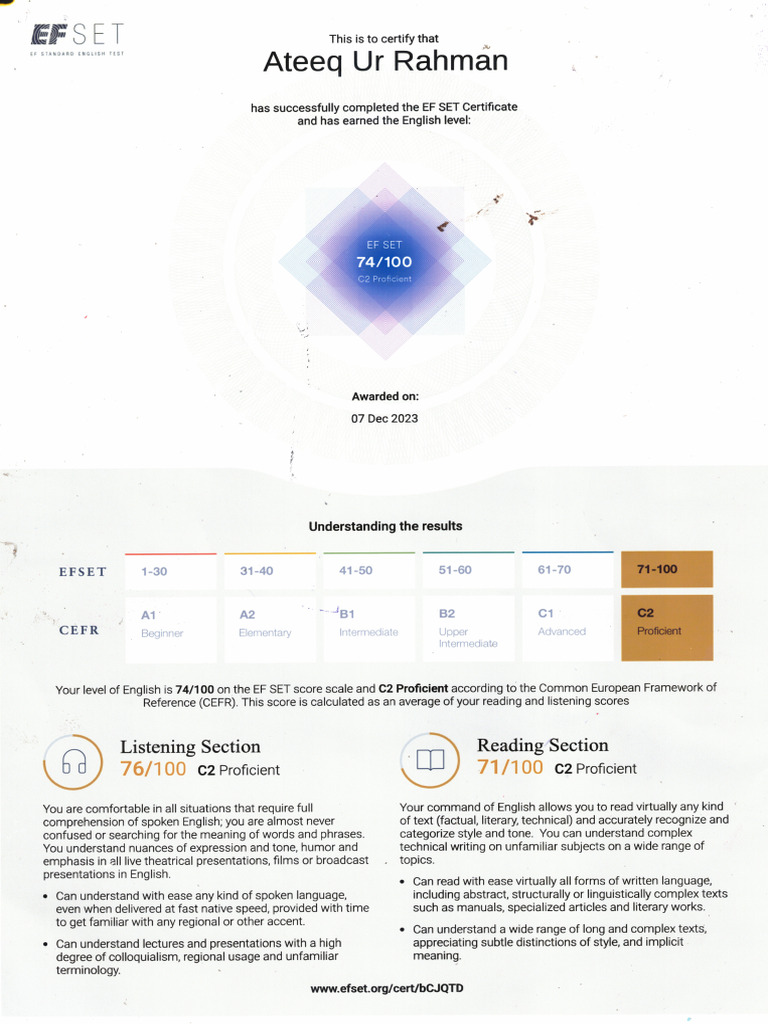 C2 Certificate - Rahman | PDF