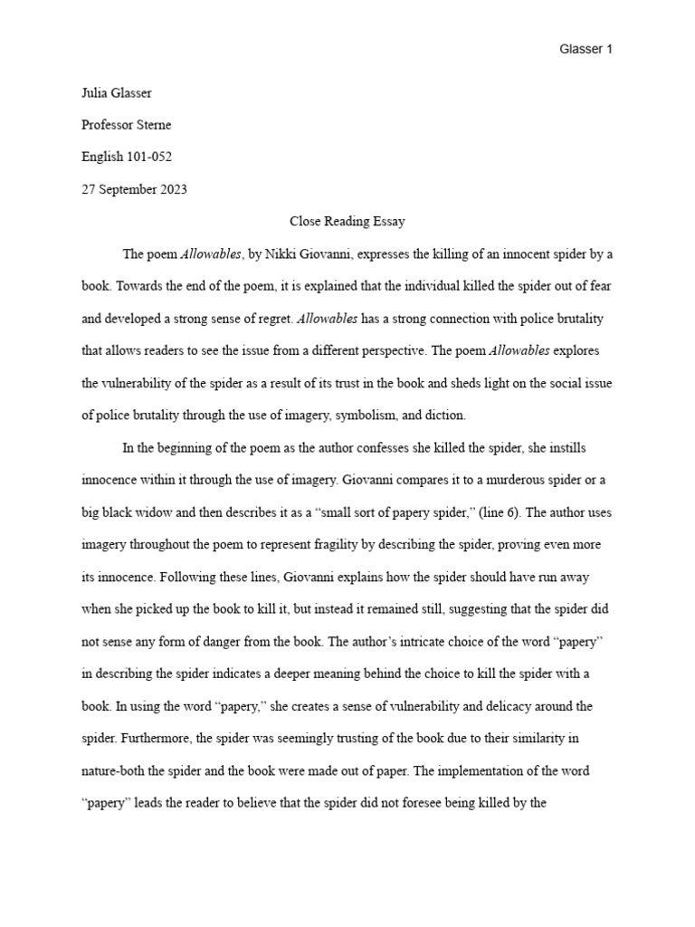 ENG 101 Close Reading Essay | PDF | Poetry
