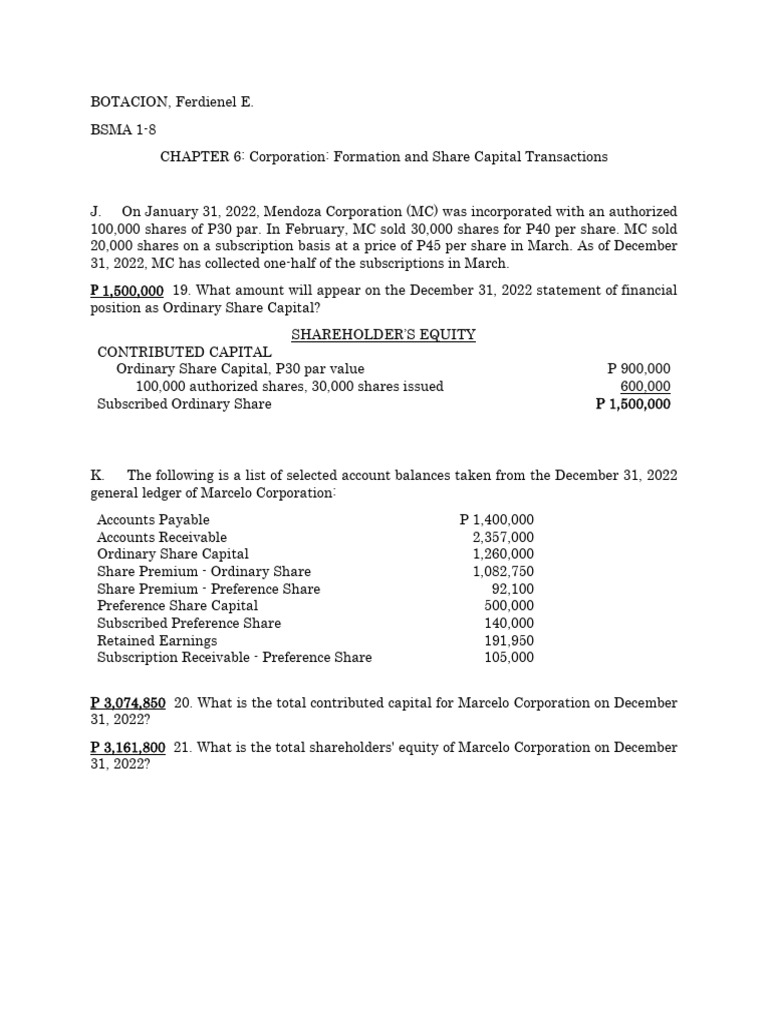 ACCO 101 ASSIGNMENT (Jan. 15^J 2025) | PDF | Capital Surplus | Equity ...