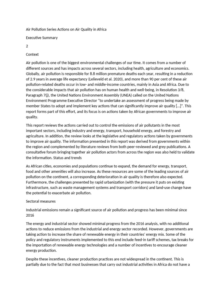 Air Pollution Series Actions On Air Quality in Africa | PDF | Air ...